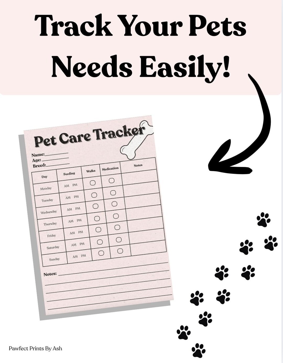 Pet Care Log Printable | Pet Planner Sheet | Daily Tracker for Feeding ...