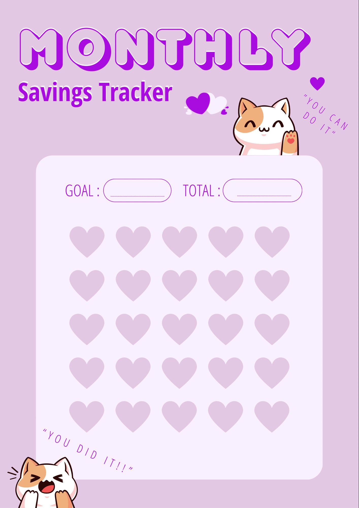 KAWAII SAVINGS TRACKER Pdf Cute Kawaii Aesthetics Savings Planner ...