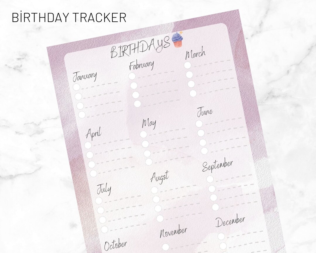 Birthday Tracker Printable Birthday List Birthday Planner - Etsy