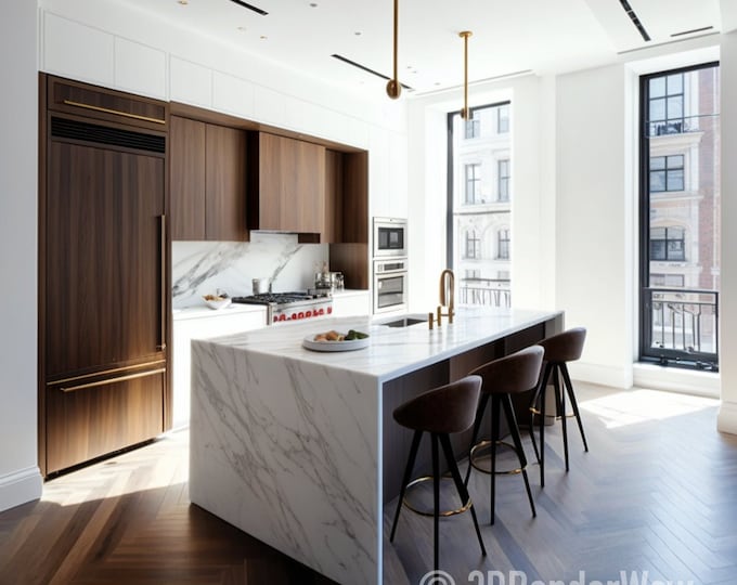 3D Rendering Custom Photorealistic Architecture House MODERN Kitchen ...