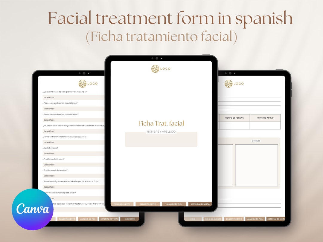 SPANISH Facial Treatment Forms, Editable Esthetician Templates, Beauty ...