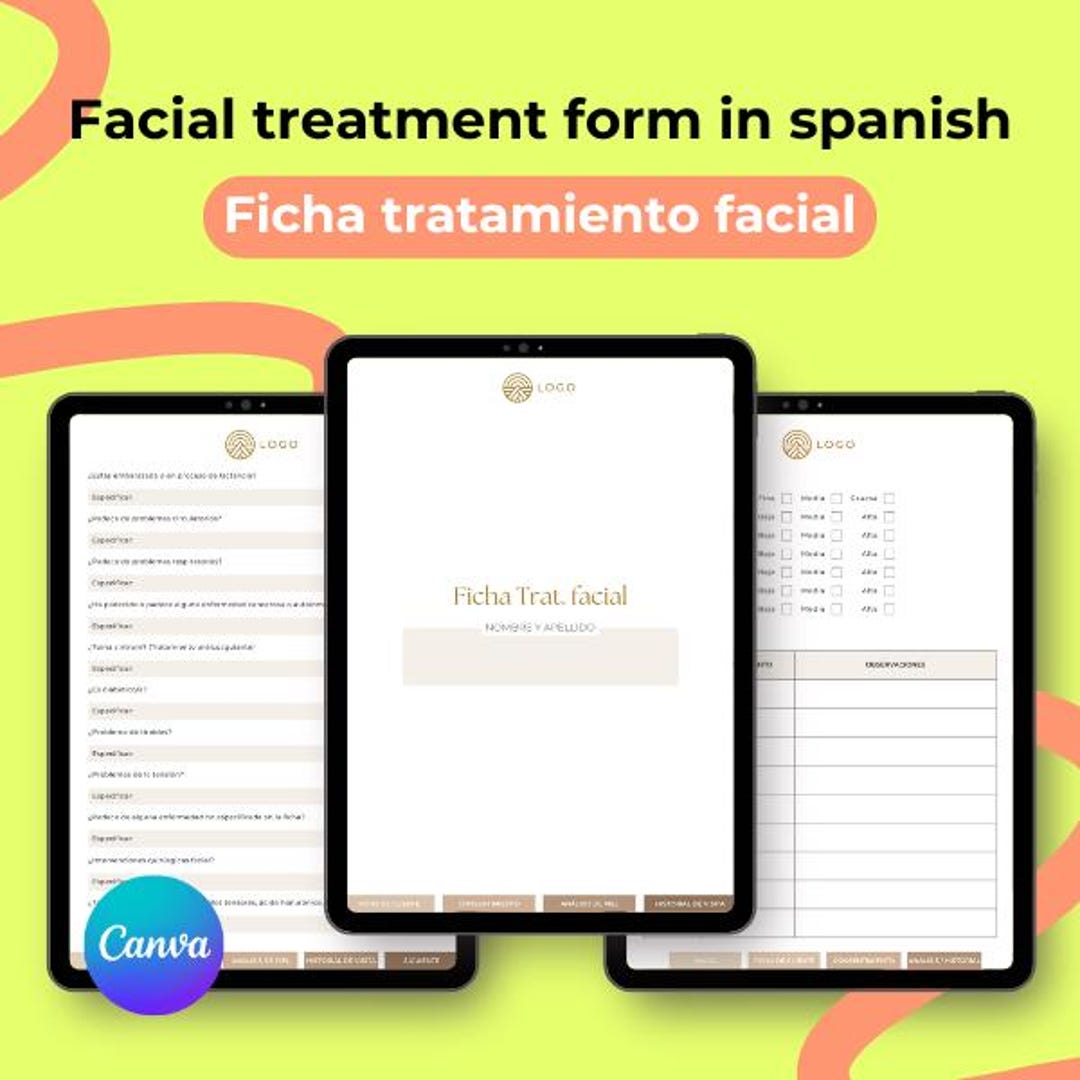 SPANISH - Facial Treatment Forms, Editable Esthetician Templates ...