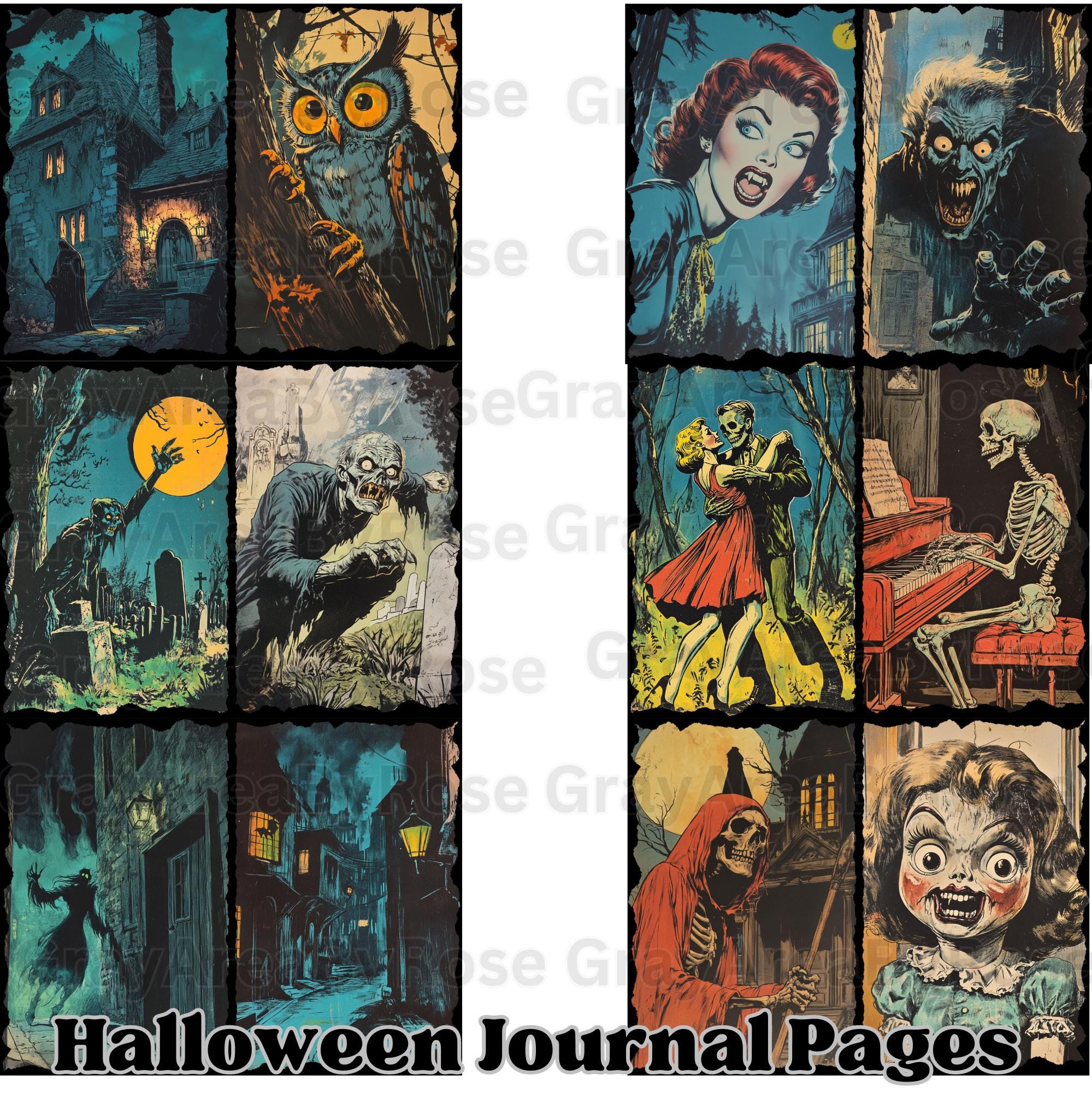 Haunted Halloween Junk Journal Pages, Vintage Inspired Ephemera, Junk ...