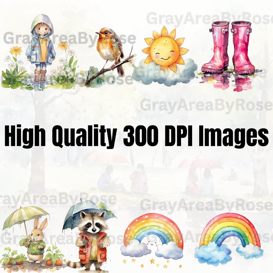 Watercolor Rainy Day Cozy Clipart Scrapbooking Junk Journal Invitations ...