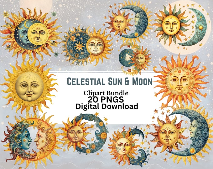 Moon Phases Clipart Svg Png File, Celestial Sun Moon Sublimation Design ...