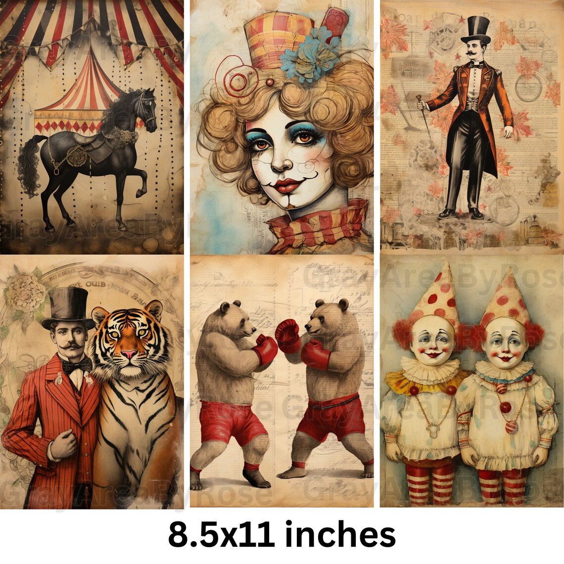 Vintage Circus Journal Pages, Bookmarks, Circus Animals (digital ...