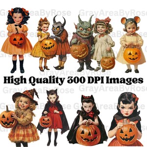 Retro 1950s Halloween Clipart, Autumn, Fall, Pumpkin PNG, Kid Halloween ...