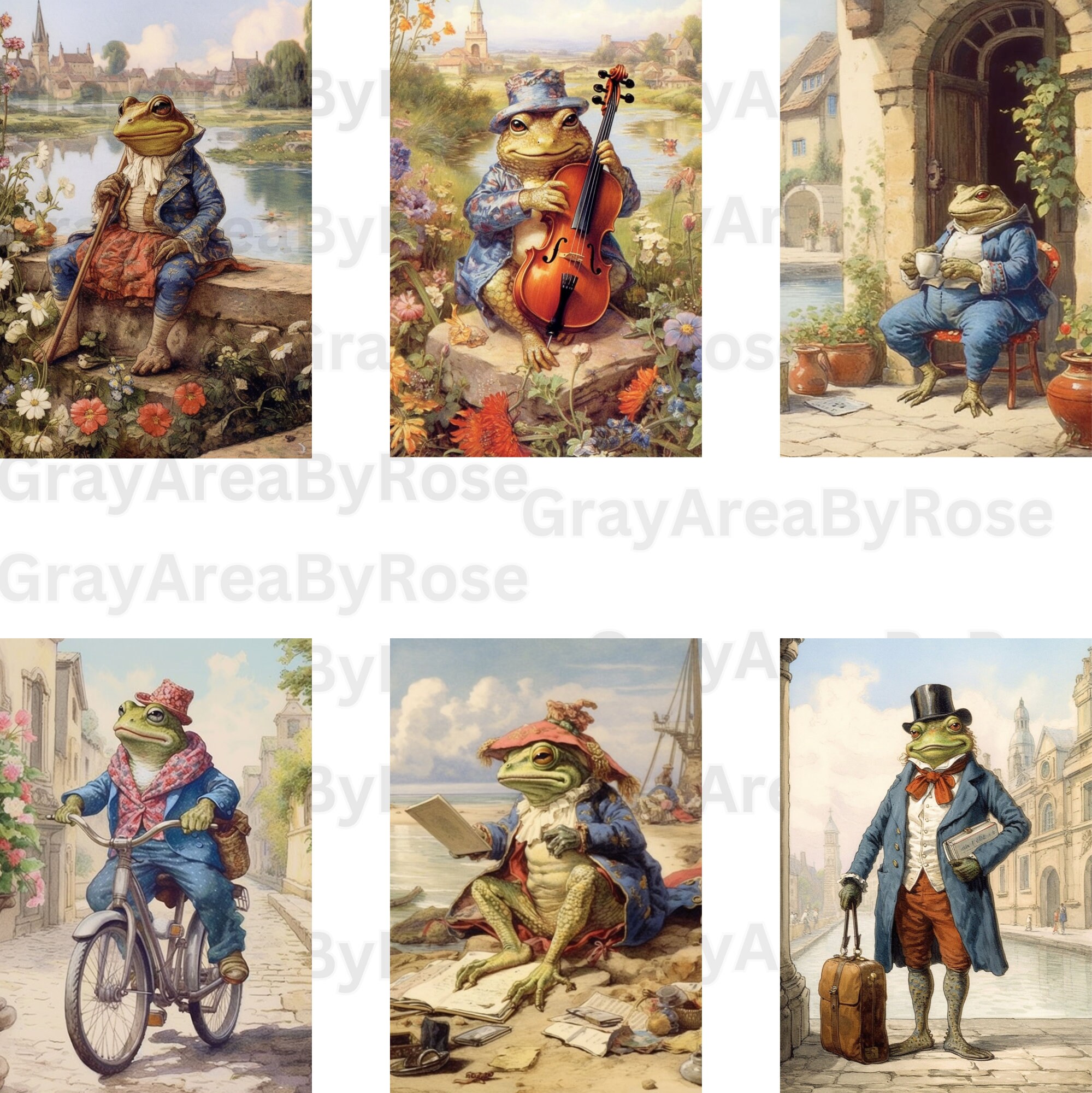 Vintage Victorian Frogs, Digital Paper Pack, Card Making, Journaling ...