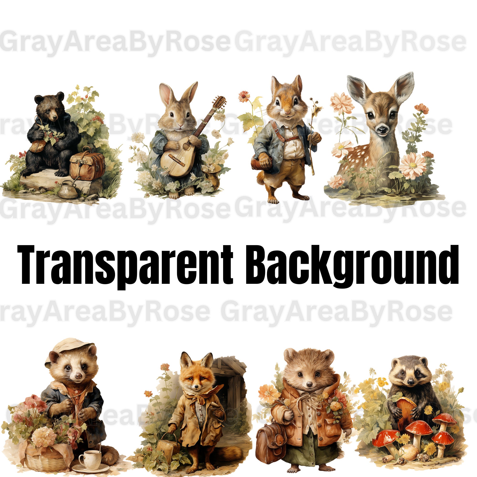 Cottagecore Animals Clipart Bundle, Junk Journal, Scrapbooking, Fantasy ...