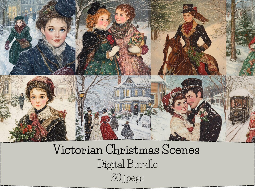 Victorian Era Christmas Scenes, Digital Paper Bundle, Old Fashioned ...