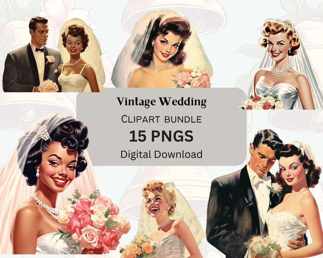 Vintage Wedding Bride and Grooms Clipart| Transparent Background ...