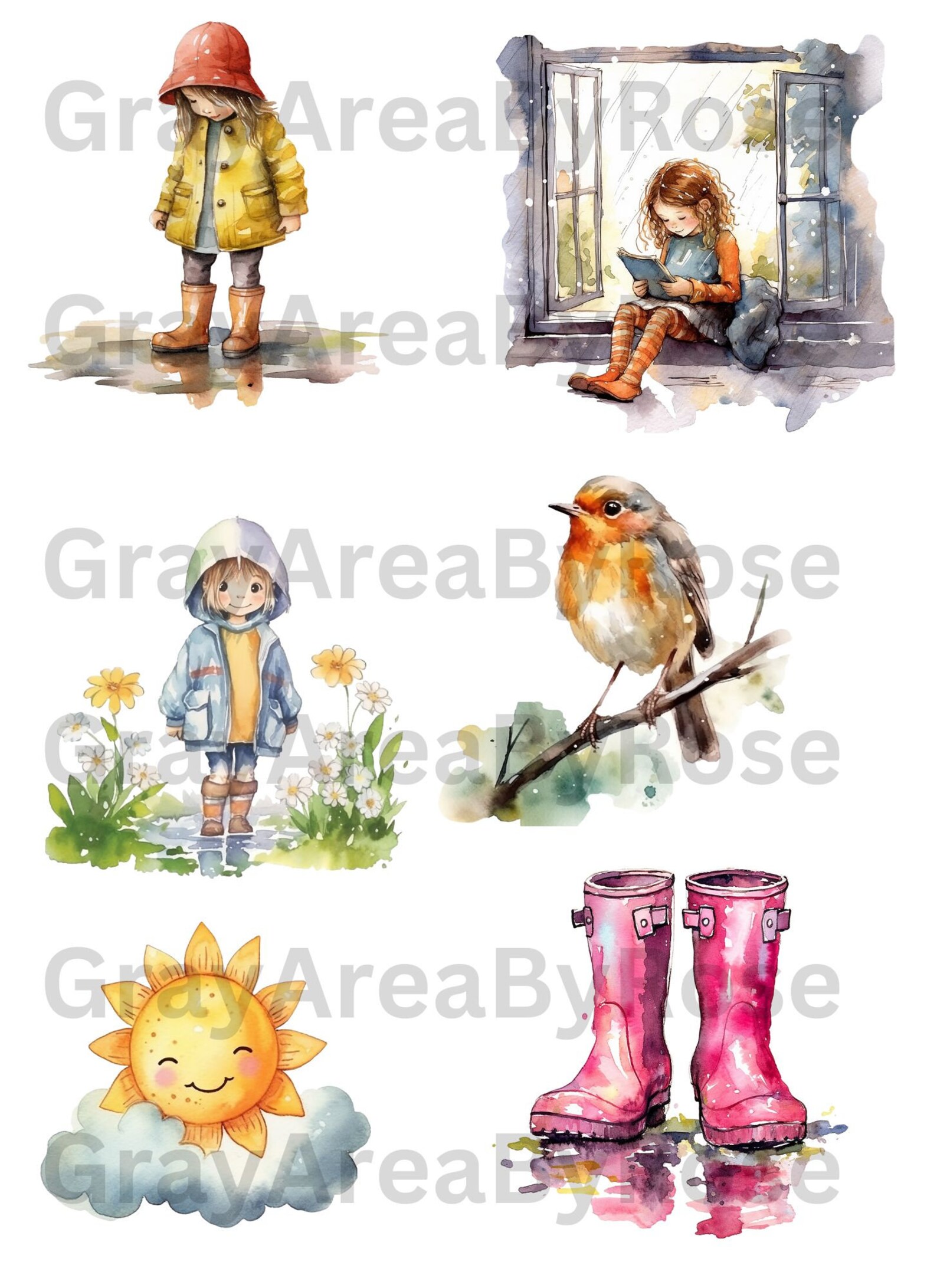 Watercolor Rainy Day Cozy Clipart Scrapbooking Junk Journal Invitations ...