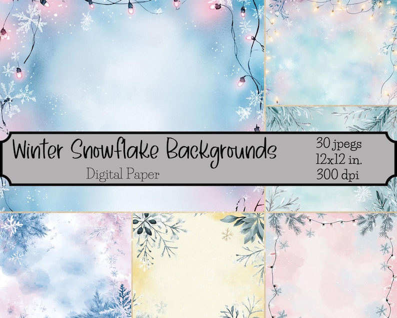 Snowflake Digital Watercolor Paper, Christmas Backgrounds, Pastel ...