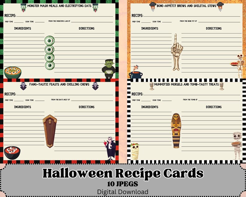 Halloween Recipe Cards, Printable Recipe Cards, Vampire, Monster ...