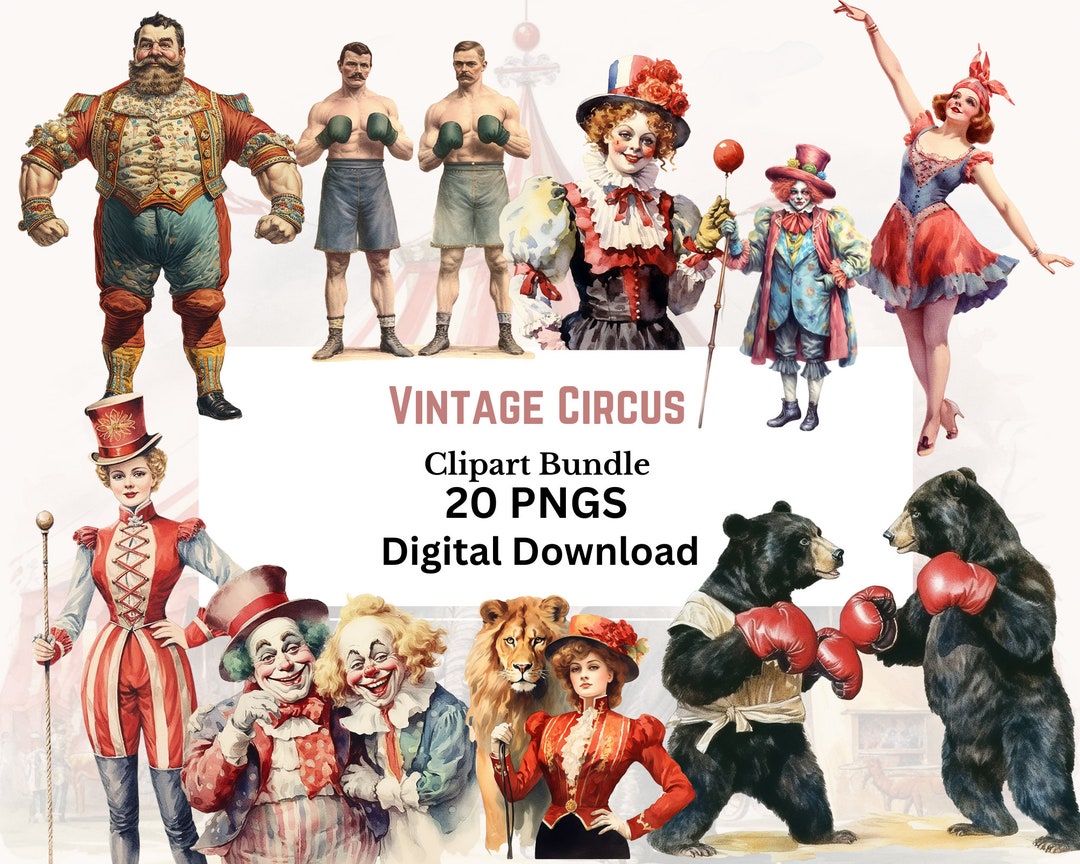 20 Watercolor Vintage Circus Clipart Bundle, Circus PNG, Vintage ...