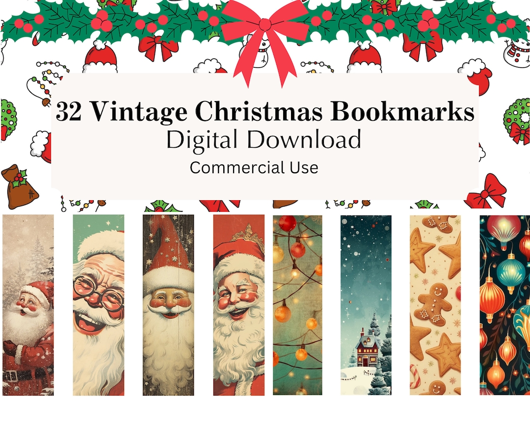 Christmas Bookmark Digital Bundle, JPEGS, Scrapbooking, Vintage Art ...