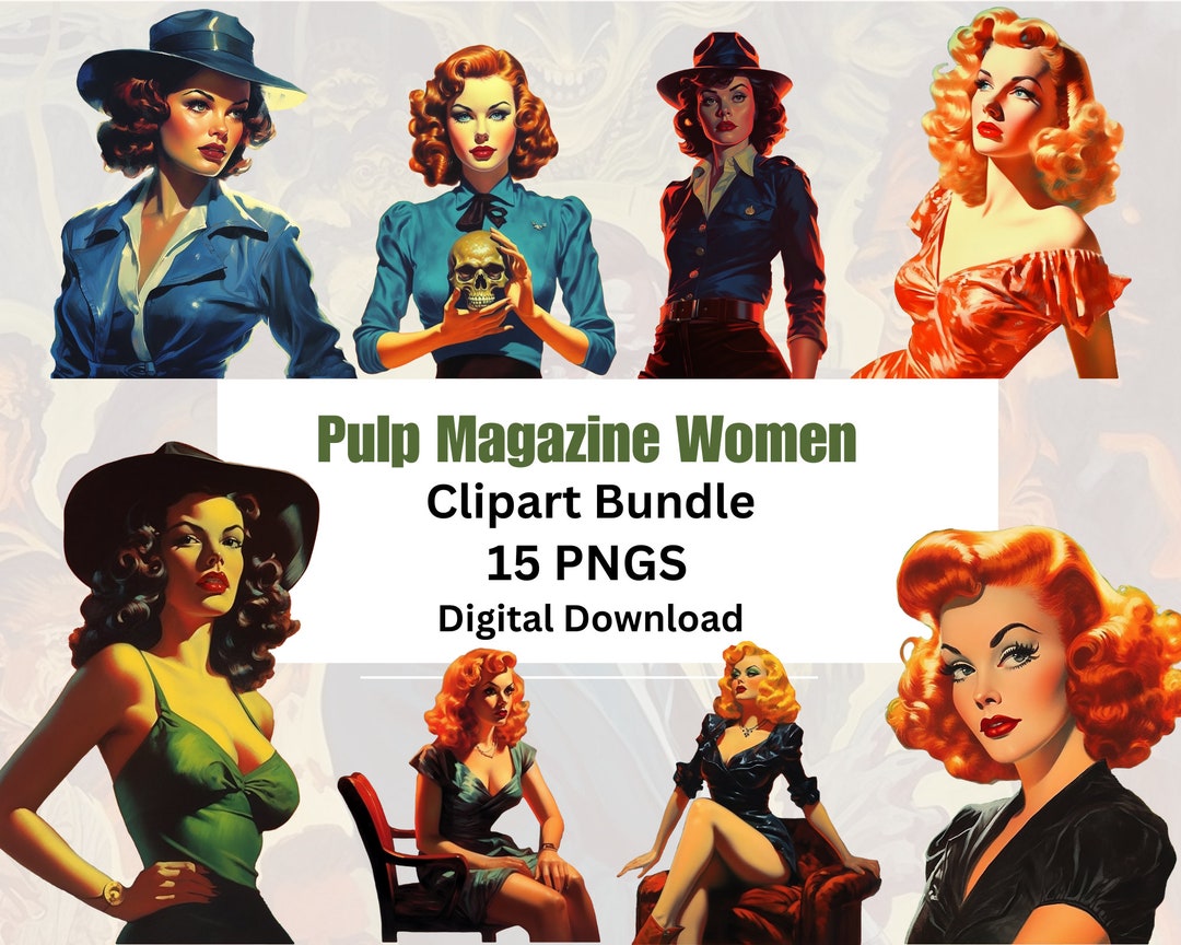 Vintage Pulp Magazine Women Clipart Bundle, Pulp Fiction, Junk Journal ...
