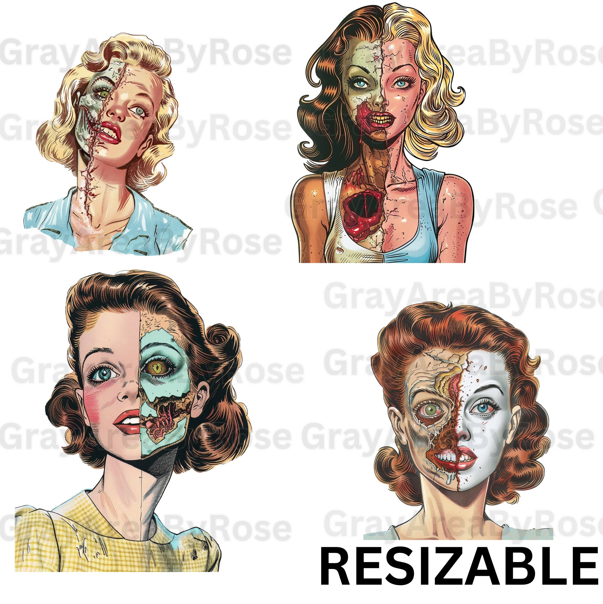 Vintage Zombie Women, Retro 1950s Horror, Horror Zombie, Scrapbooking ...