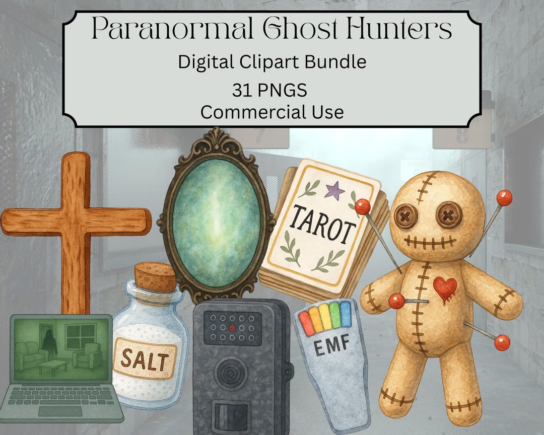 Ghost Hunter Clipart Bundle – Watercolor Ghost Hunting Equipment, EMF ...