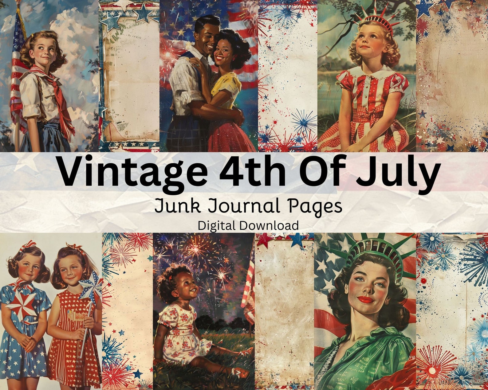 Vintage 4th of July Junk Journal Pages, Patriotic Ephemera (digital ...