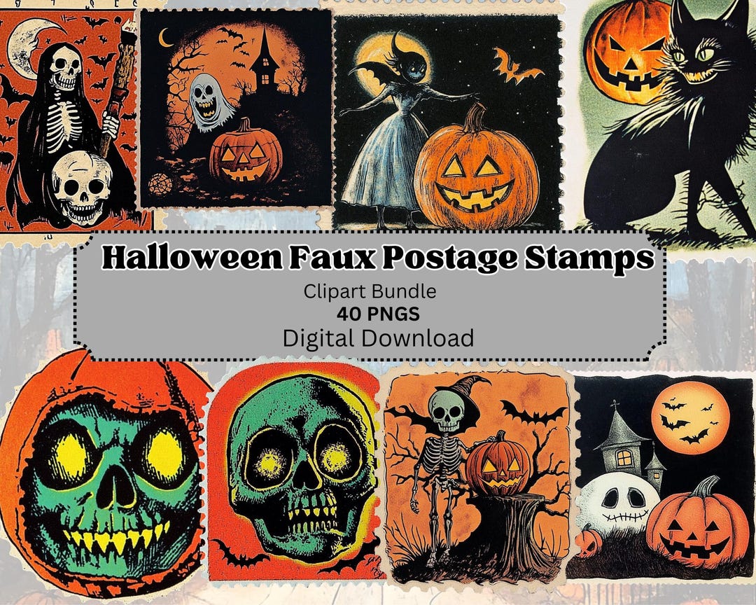 Halloween Stamp Digital Clipart Bundle, Vintage Horror, Junk Journal ...