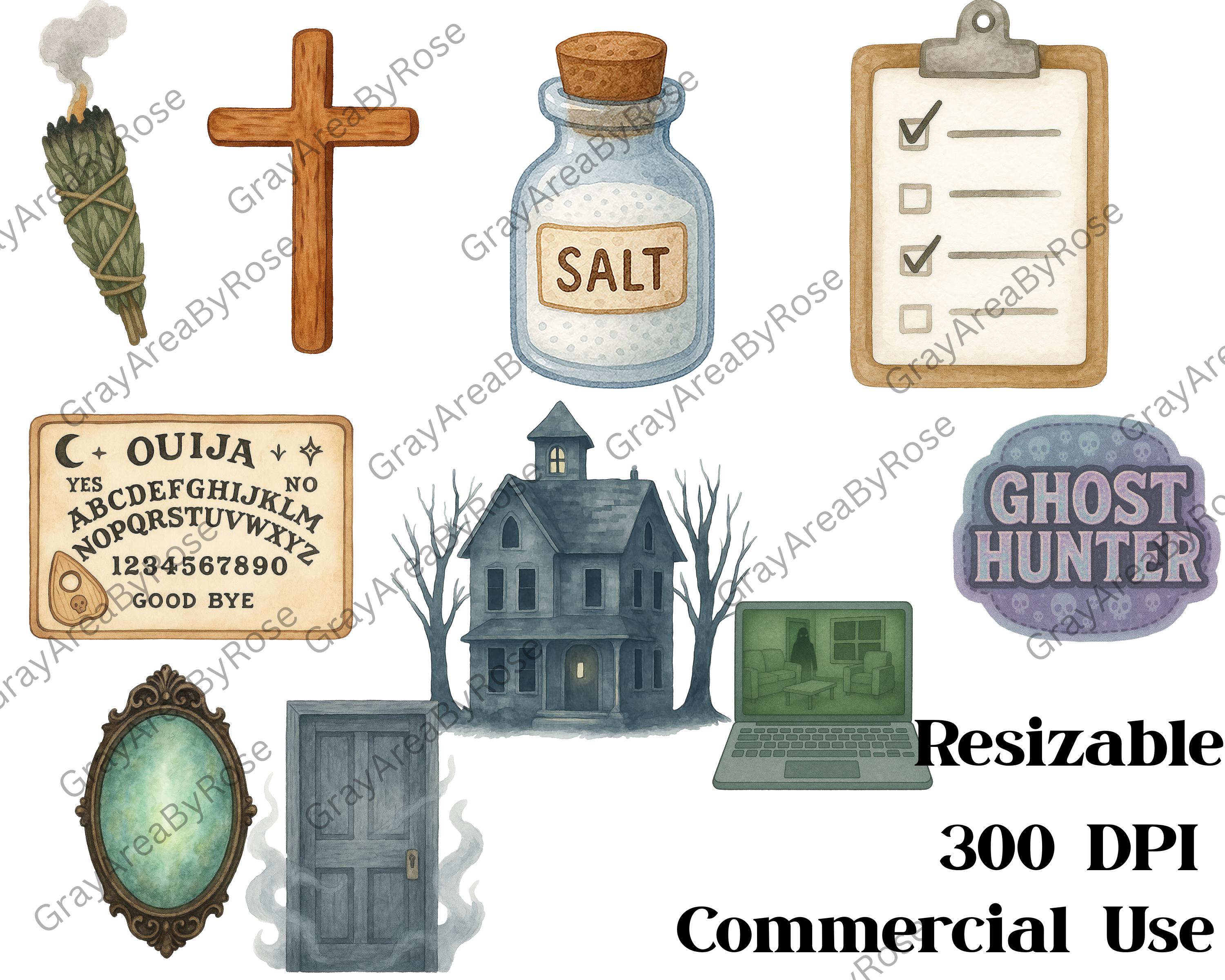 Ghost Hunter Clipart Bundle – Watercolor Ghost Hunting Equipment, EMF ...