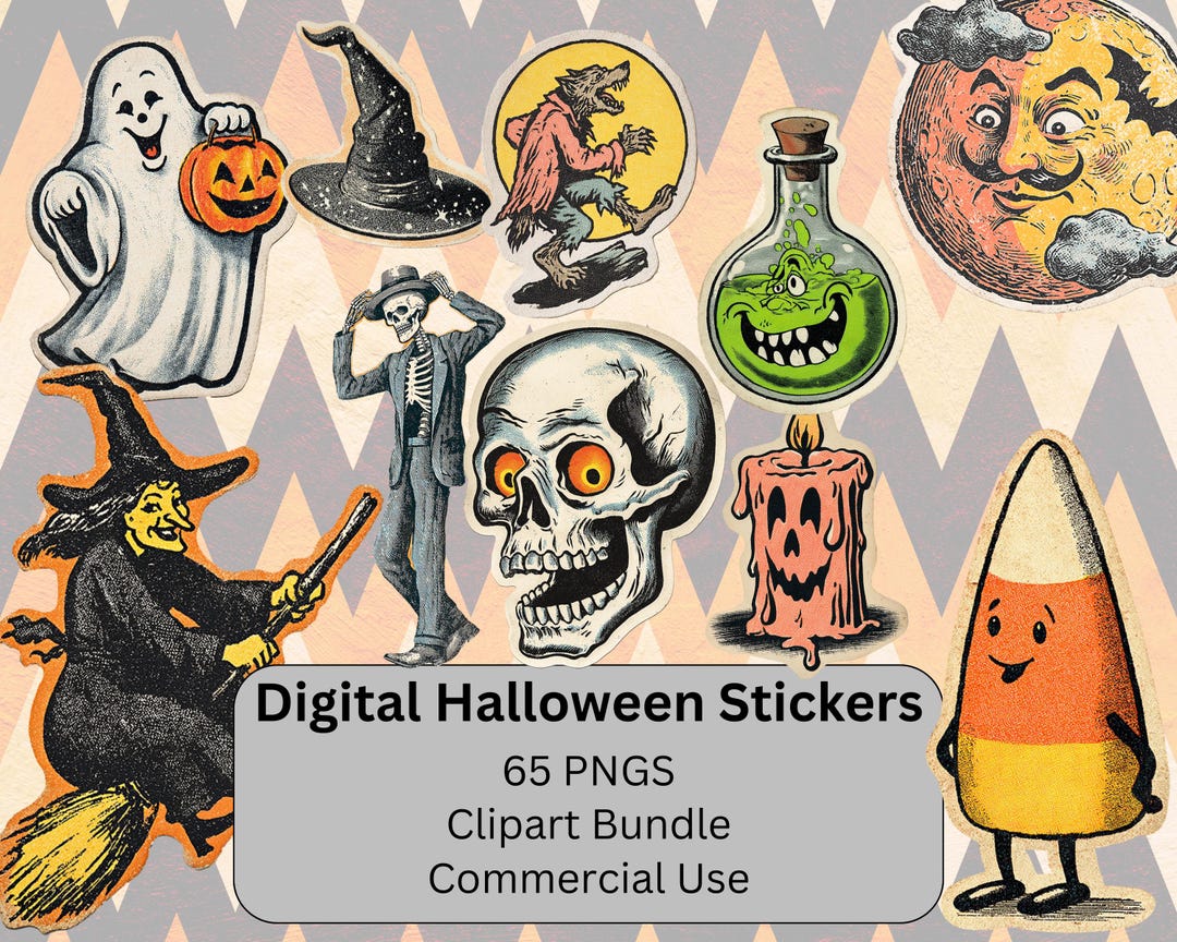 65 Vintage Inspired Halloween PNG Stickers | 1950s Retro Clipart ...