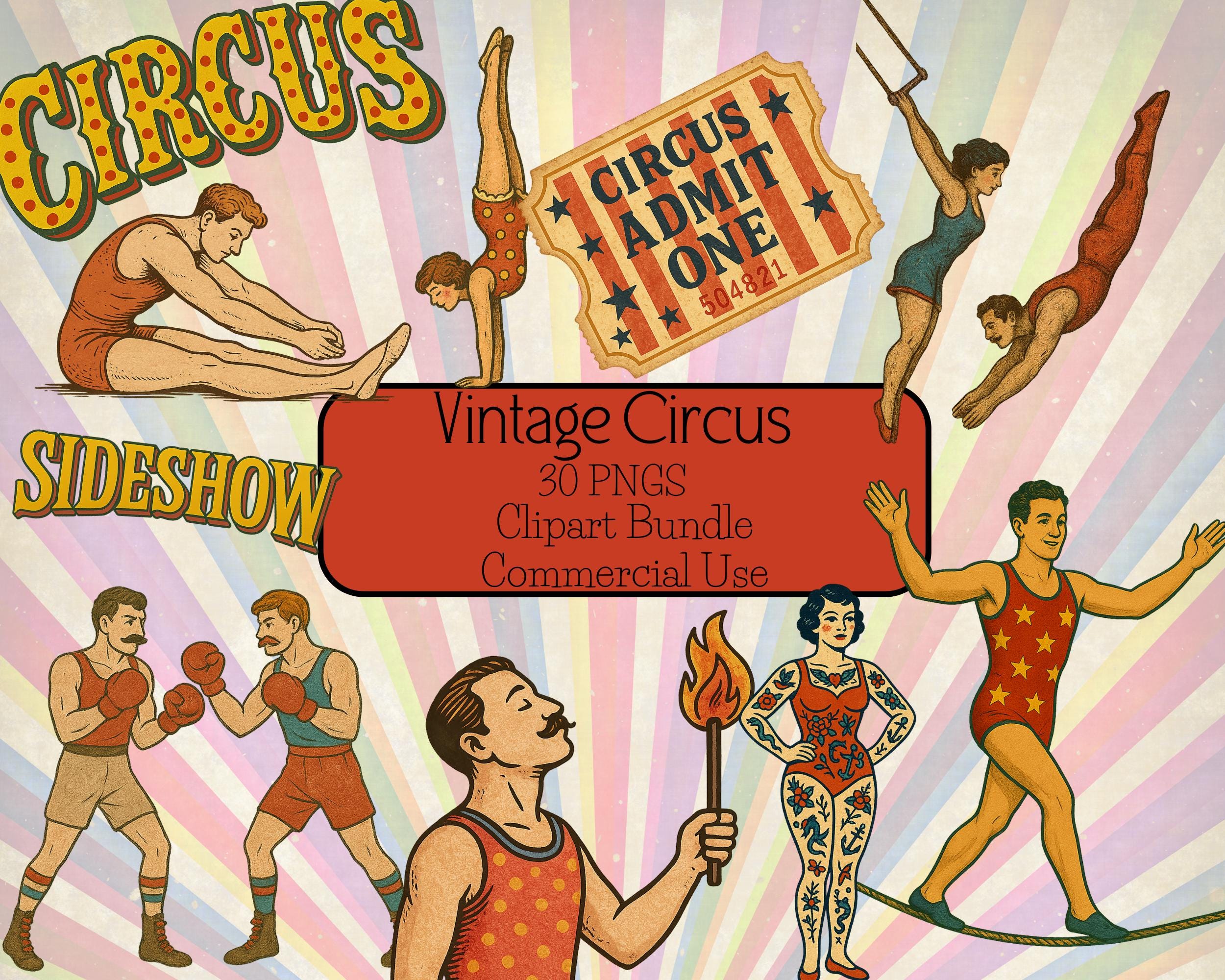 Vintage Inspired Circus Clipart Bundle, Junk Journal Elements ...