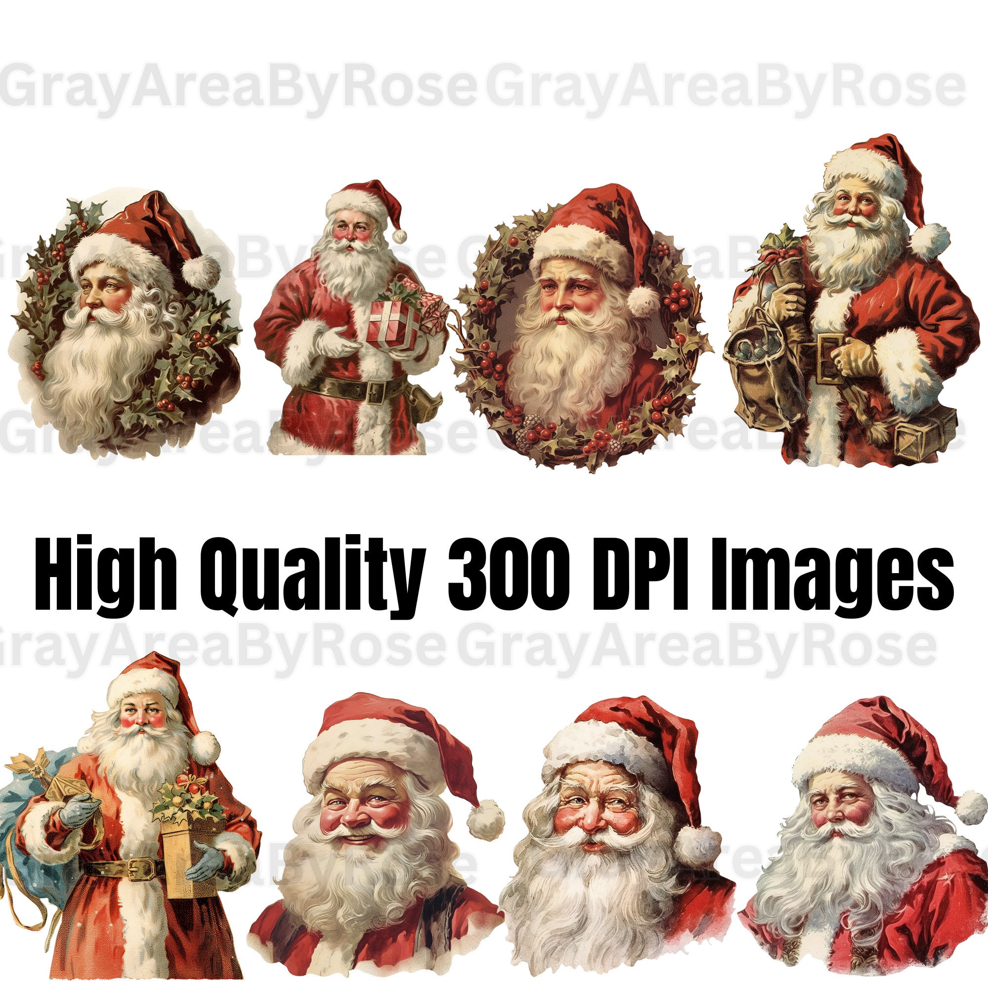 Vintage Santa Claus Clipart Bundle, Retro Santa, Scrapbooking, Junk ...