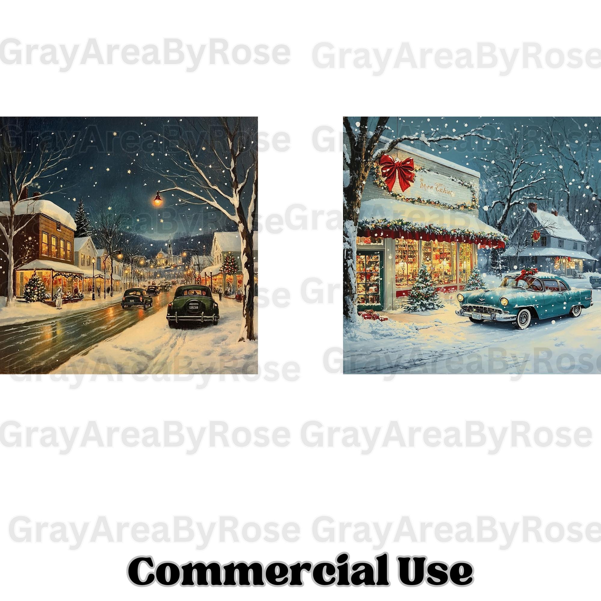 1950s Retro Christmas Scenery Digital Image Bundle, Vintage Christmas ...