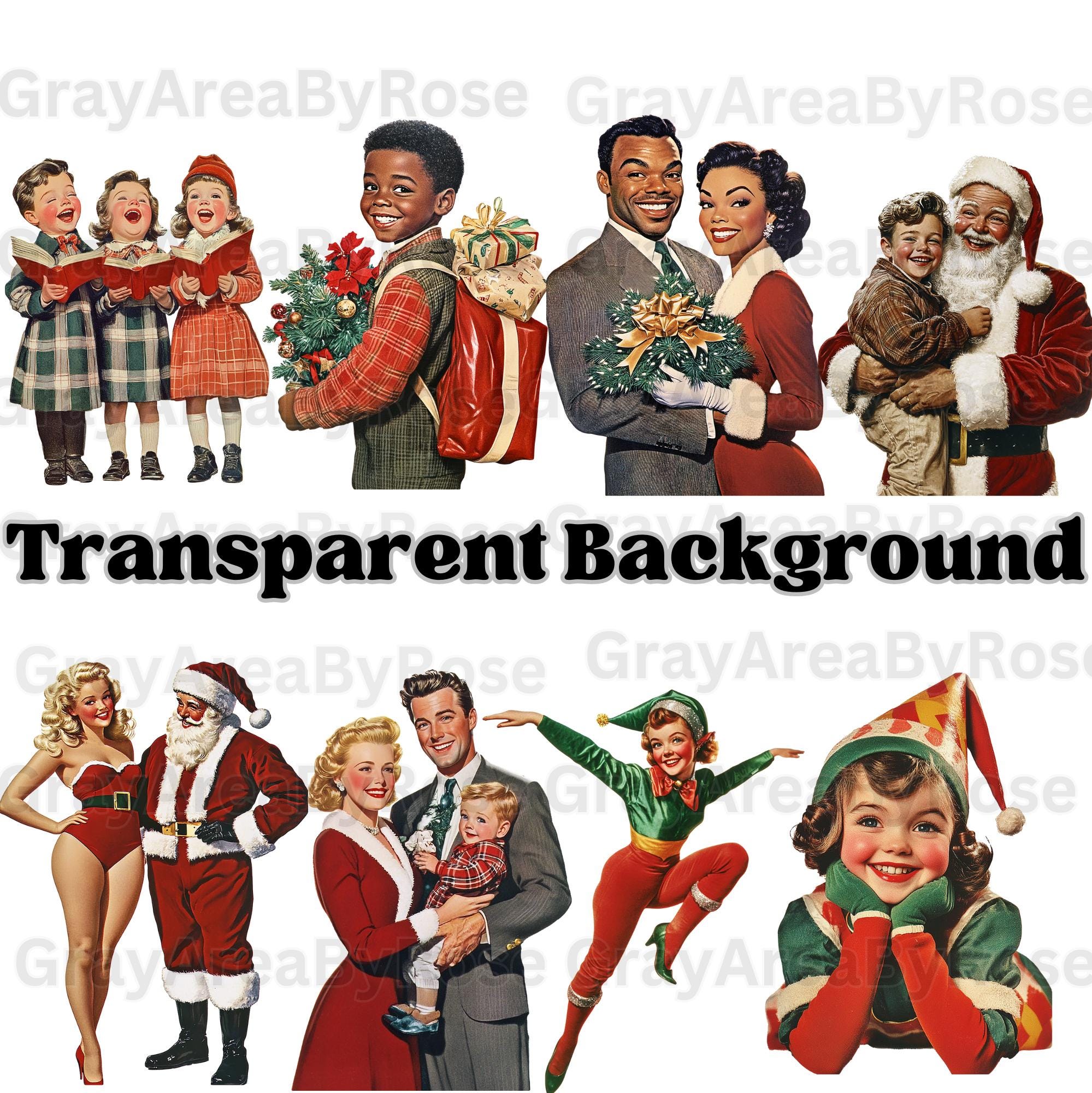 1950s Christmas Clipart Bundle, Vintage Santa, Pinup Christmas ...