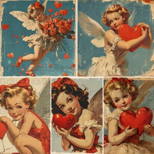 Valentine Cupid Digital Paper Pack, Vintage Inspired Valentine, Card ...