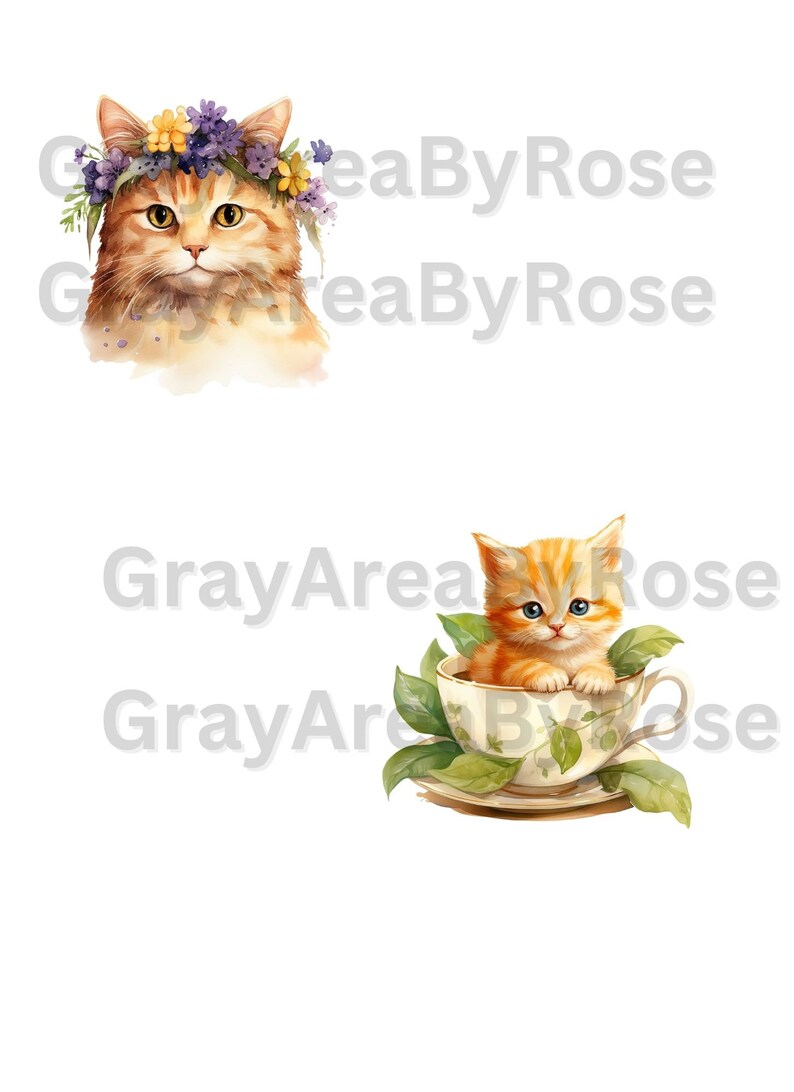 Watercolor Orange Cat Clipart Scrapbooking Junk Journal Invitations ...