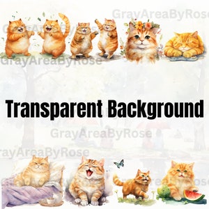 Watercolor Orange Cat Clipart Scrapbooking Junk Journal Invitations ...