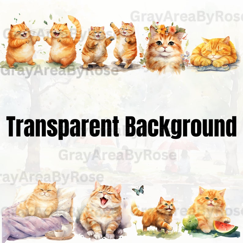 Watercolor Orange Cat Clipart Scrapbooking Junk Journal Invitations ...