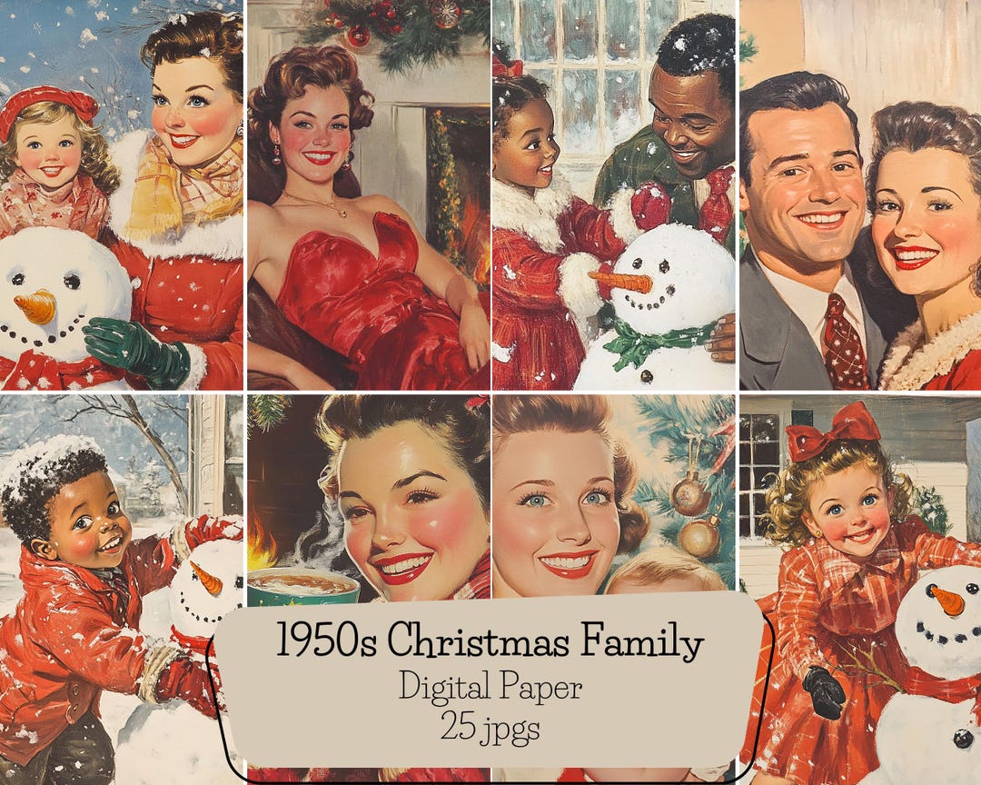 1950s Retro Christmas Families Digital Image Bundle, American Realism ...