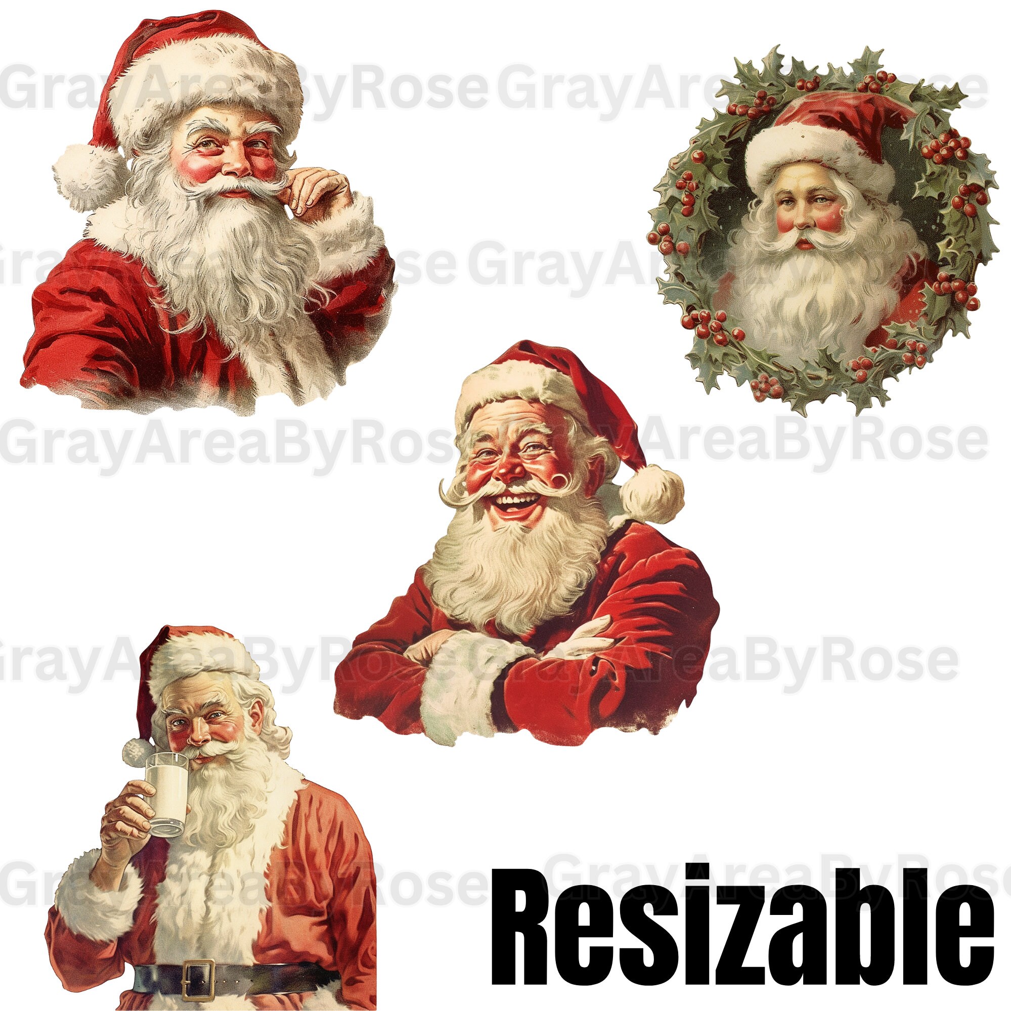 Vintage Santa Claus Clipart Bundle, Retro Santa, Scrapbooking, Junk ...