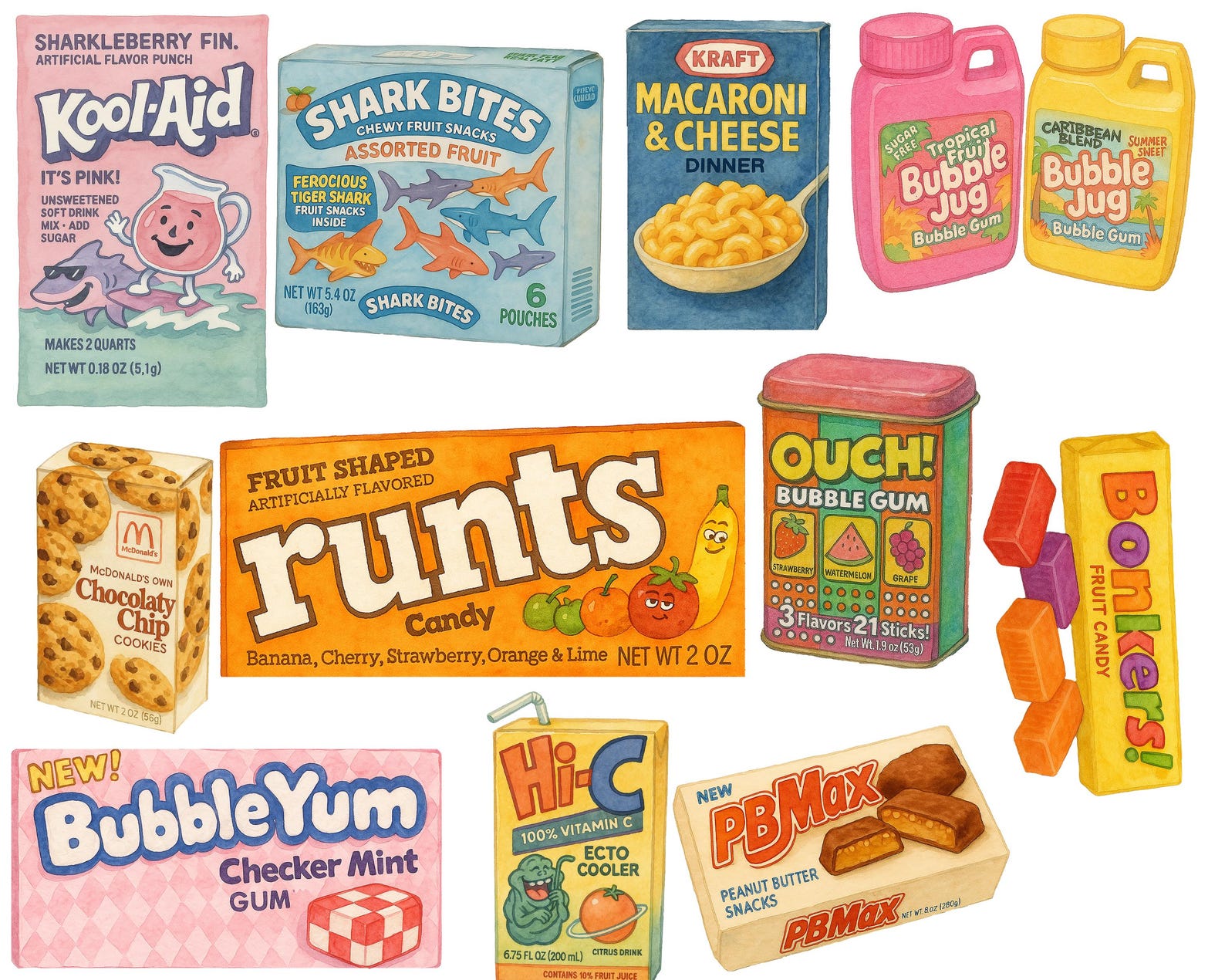 Vintage Snack Clipart Bundle – Retro Food Pngs - Watercolor Style ...