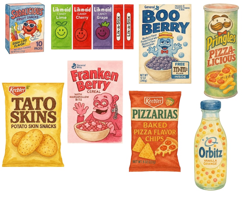 Vintage Snack Clipart Bundle – Retro Food Pngs - Watercolor Style ...