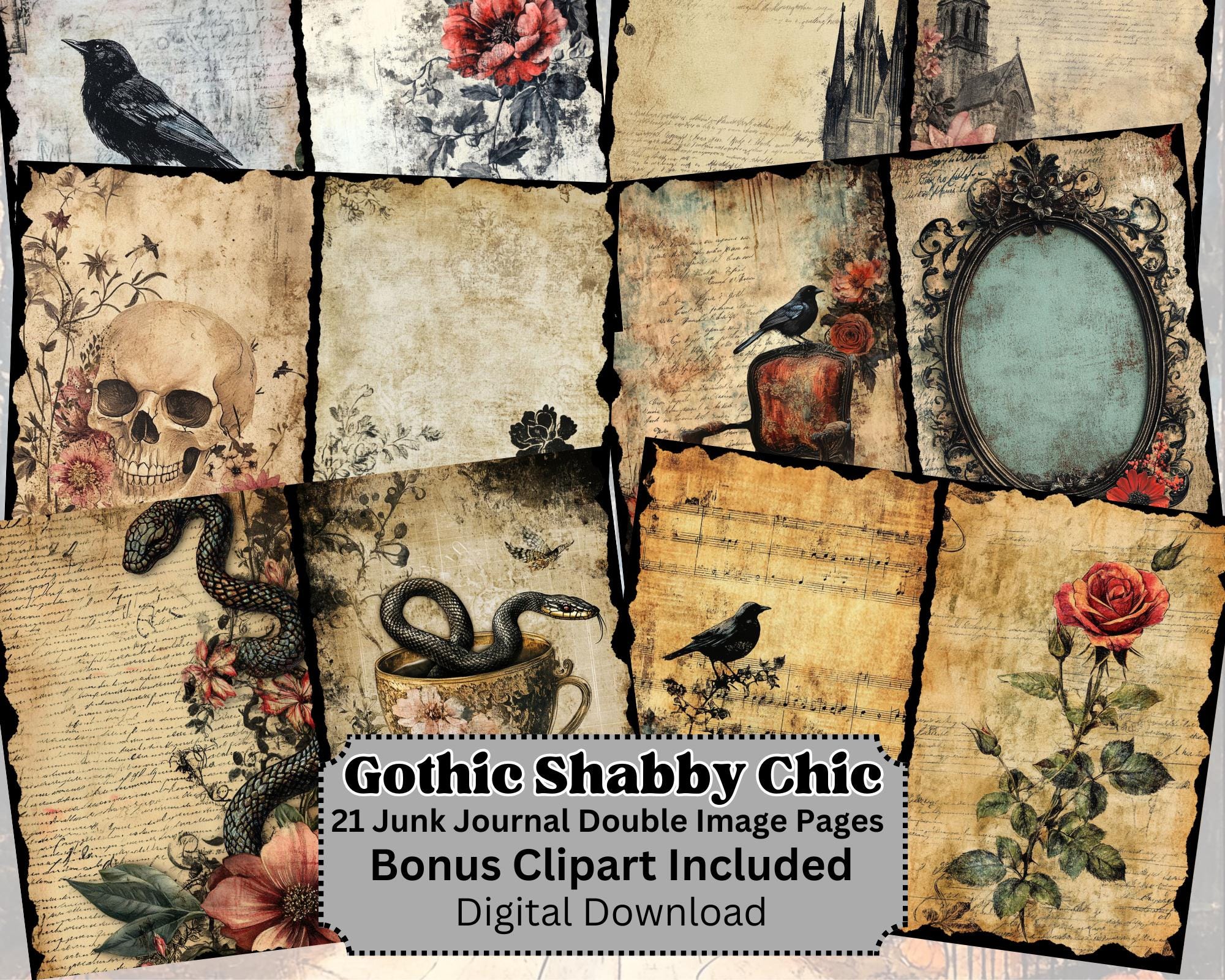 Gothic Victorian Shabby Chic Junk Journal, Grunge Digital Paper, Gothic ...