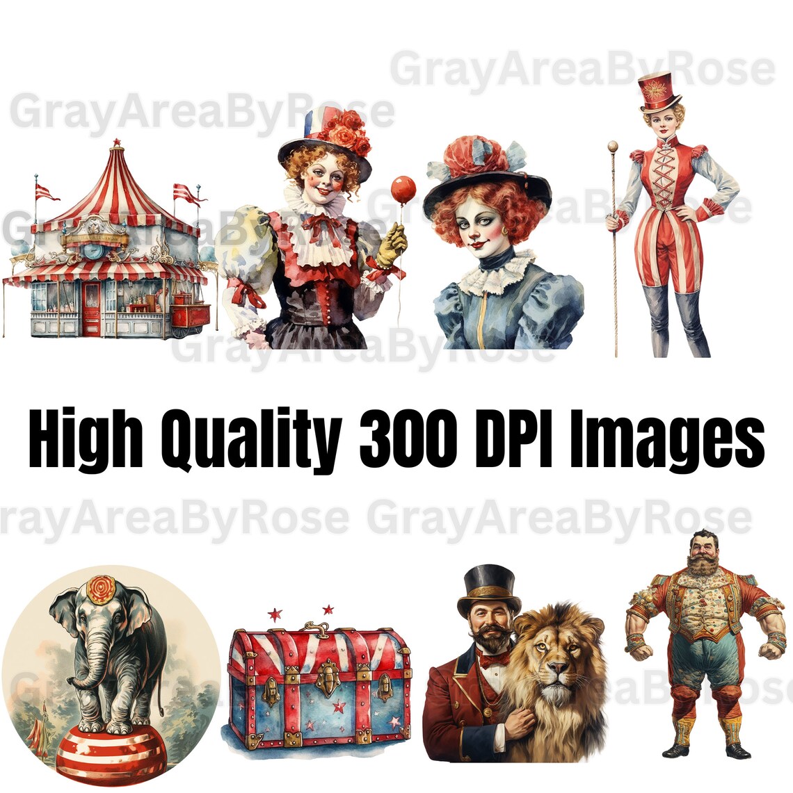 20 Watercolor Vintage Circus Clipart Bundle, Circus PNG, Vintage ...