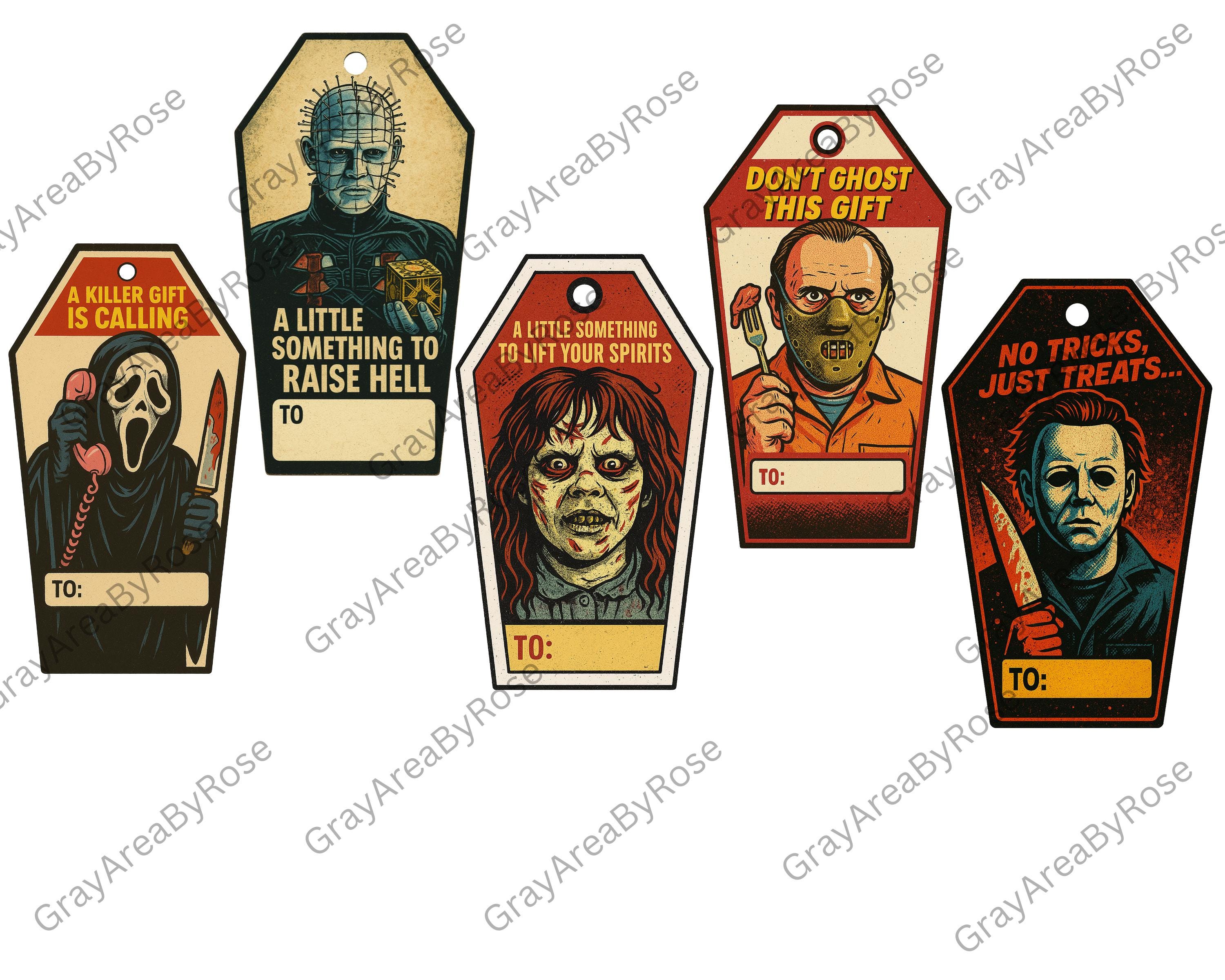 Retro Horror Gift Tags Printable | Coffin Tags | VHS Comic Style ...