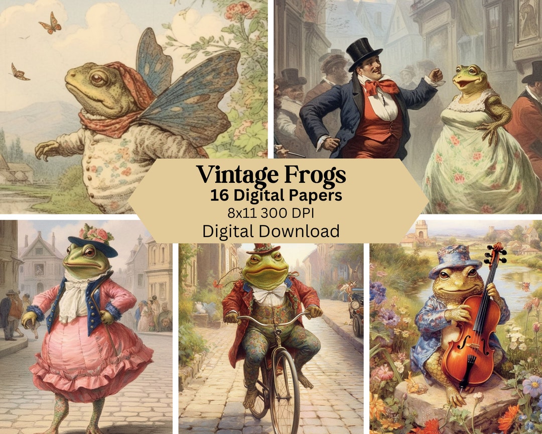 Vintage Victorian Frogs, Digital Paper Pack, Card Making, Journaling ...