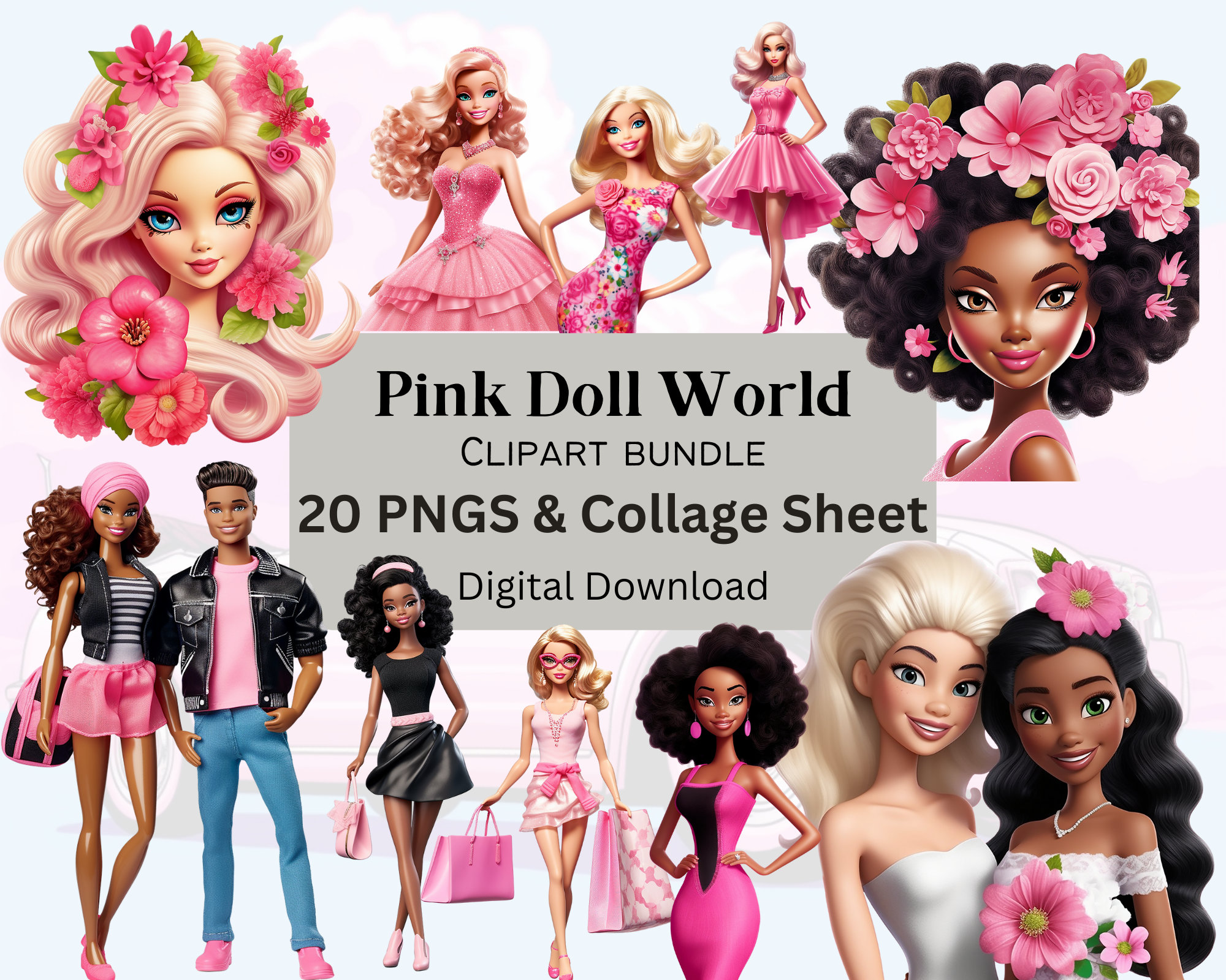 Pink Doll Clipart Scrapbooking Fussy Cut Invitation PNG + Bonus Collage ...