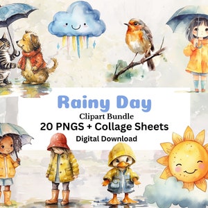 Watercolor Rainy Day Cozy Clipart Scrapbooking Junk Journal Invitations ...