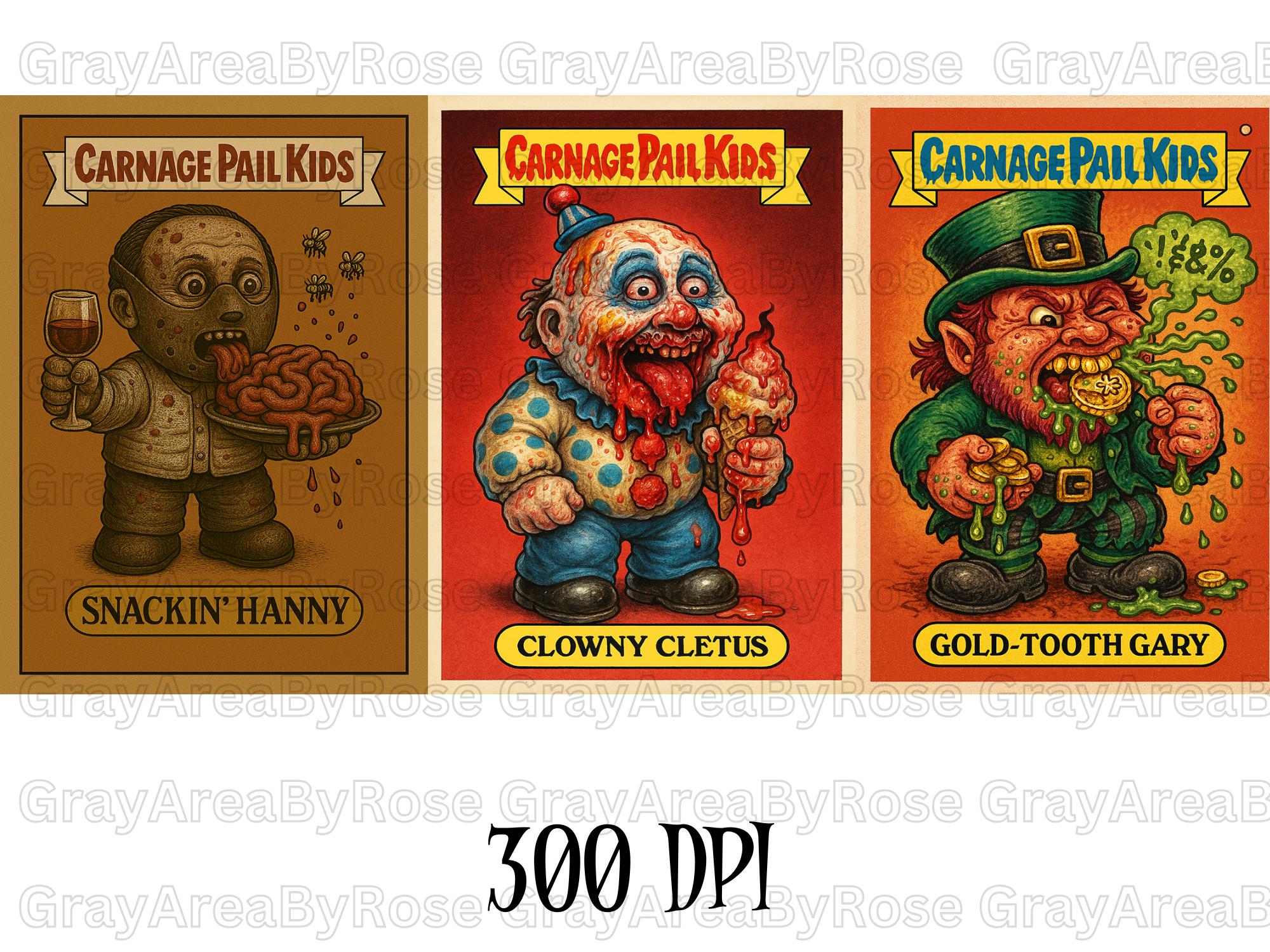 Carnage Pail Kids Horror Trading Cards – 1980s Parody Icons, 23 Pngs ...