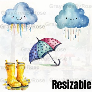 Watercolor Rainy Day Cozy Clipart Scrapbooking Junk Journal Invitations ...
