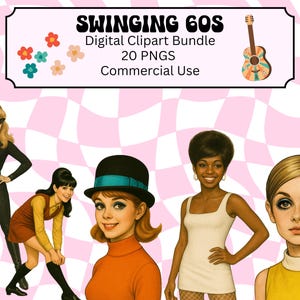 1960s Mod Fashion Illustration Bundle – 20 Pngs, Retro Paper Doll Style ...