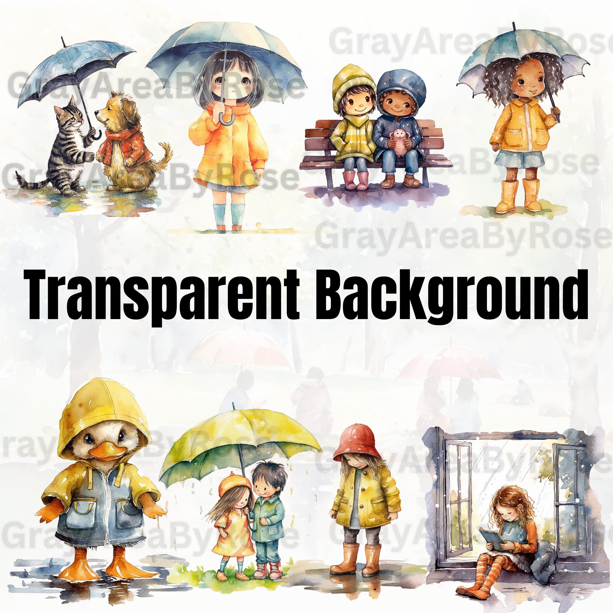 Watercolor Rainy Day Cozy Clipart Scrapbooking Junk Journal Invitations ...