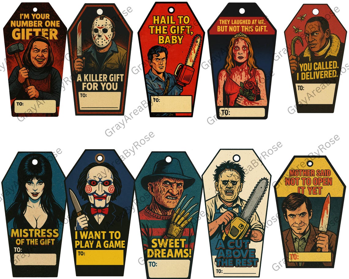 Retro Horror Gift Tags Printable | Coffin Tags | VHS Comic Style ...